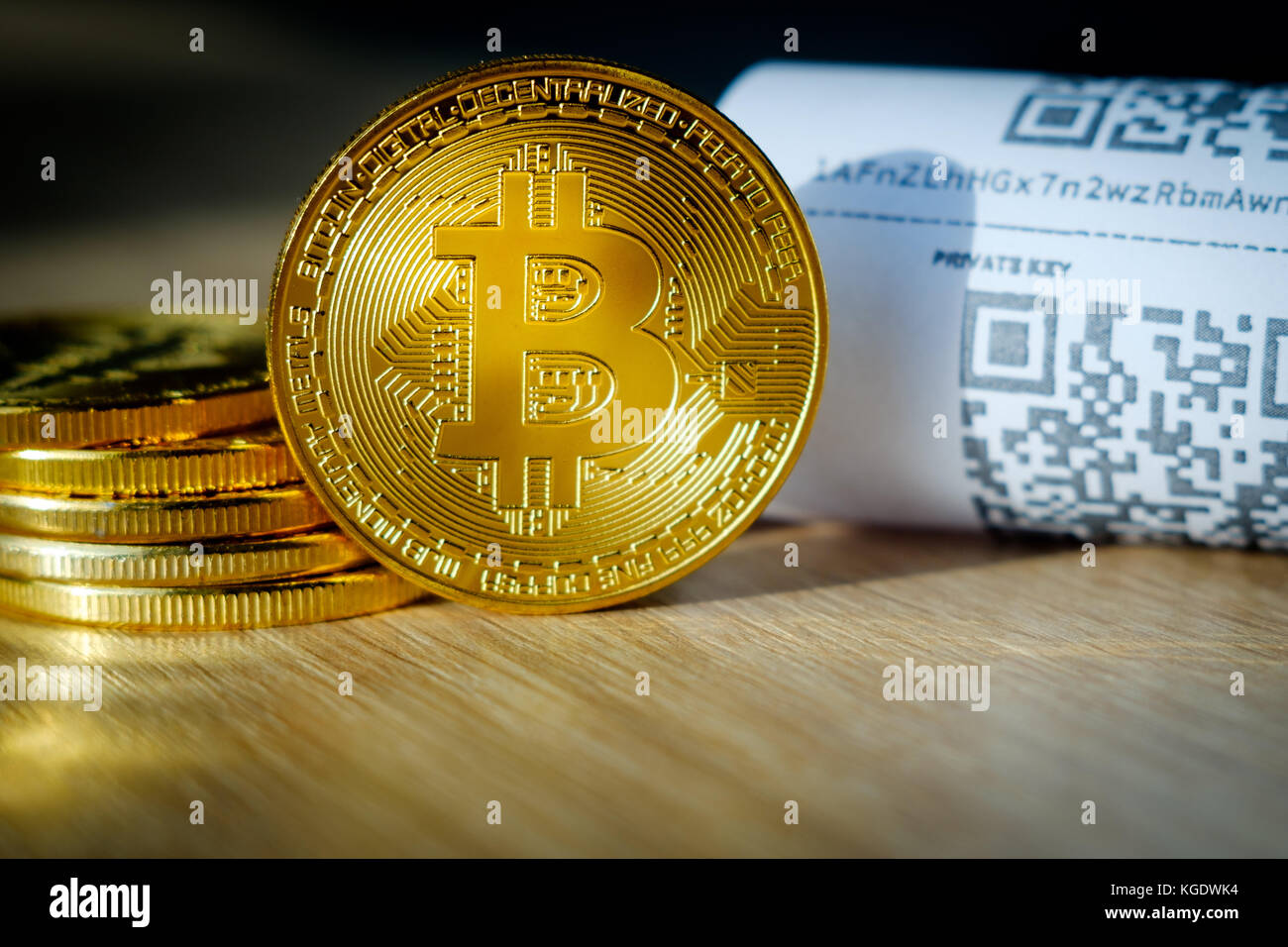 Bitcoin golden coins and paper receipt Stock Photo - Alamy