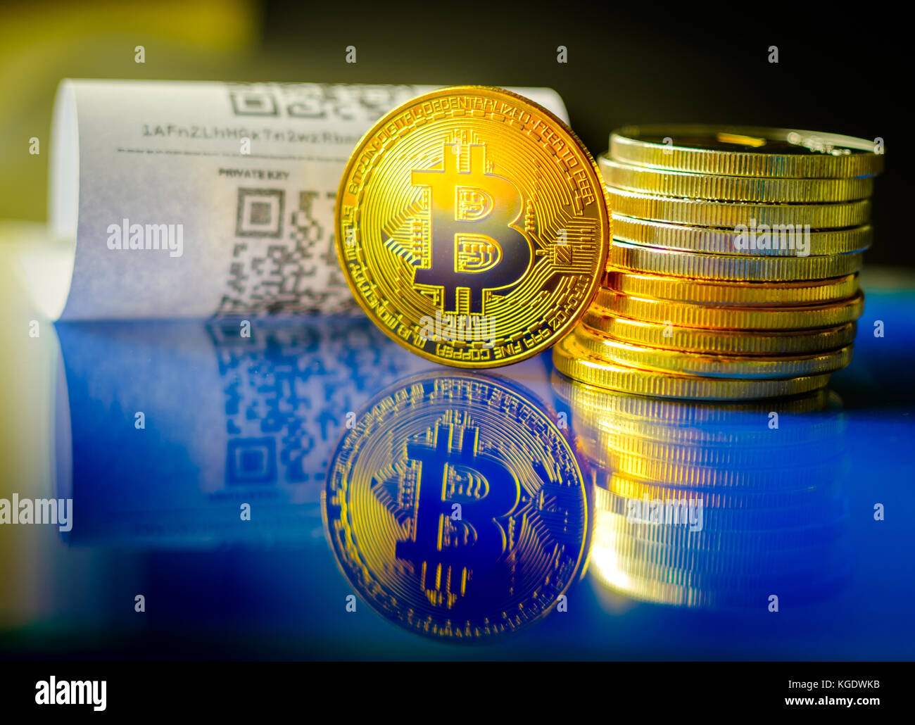 Bitcoin golden coins and paper receipt Stock Photo - Alamy