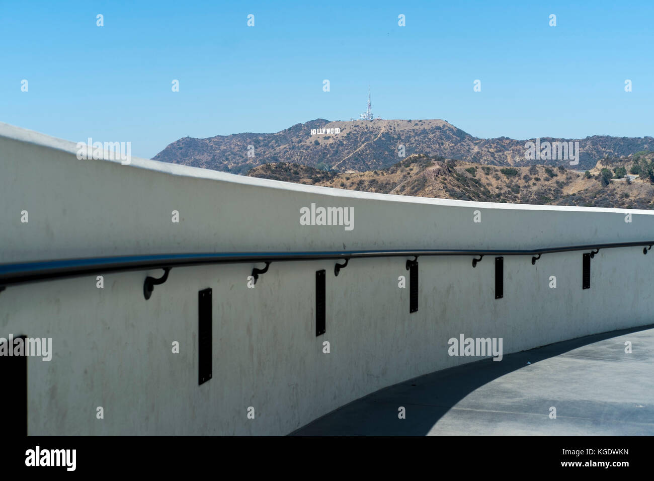 Wall and Hollywood sign at the Griffith Observatory, Hollywood, Los ...