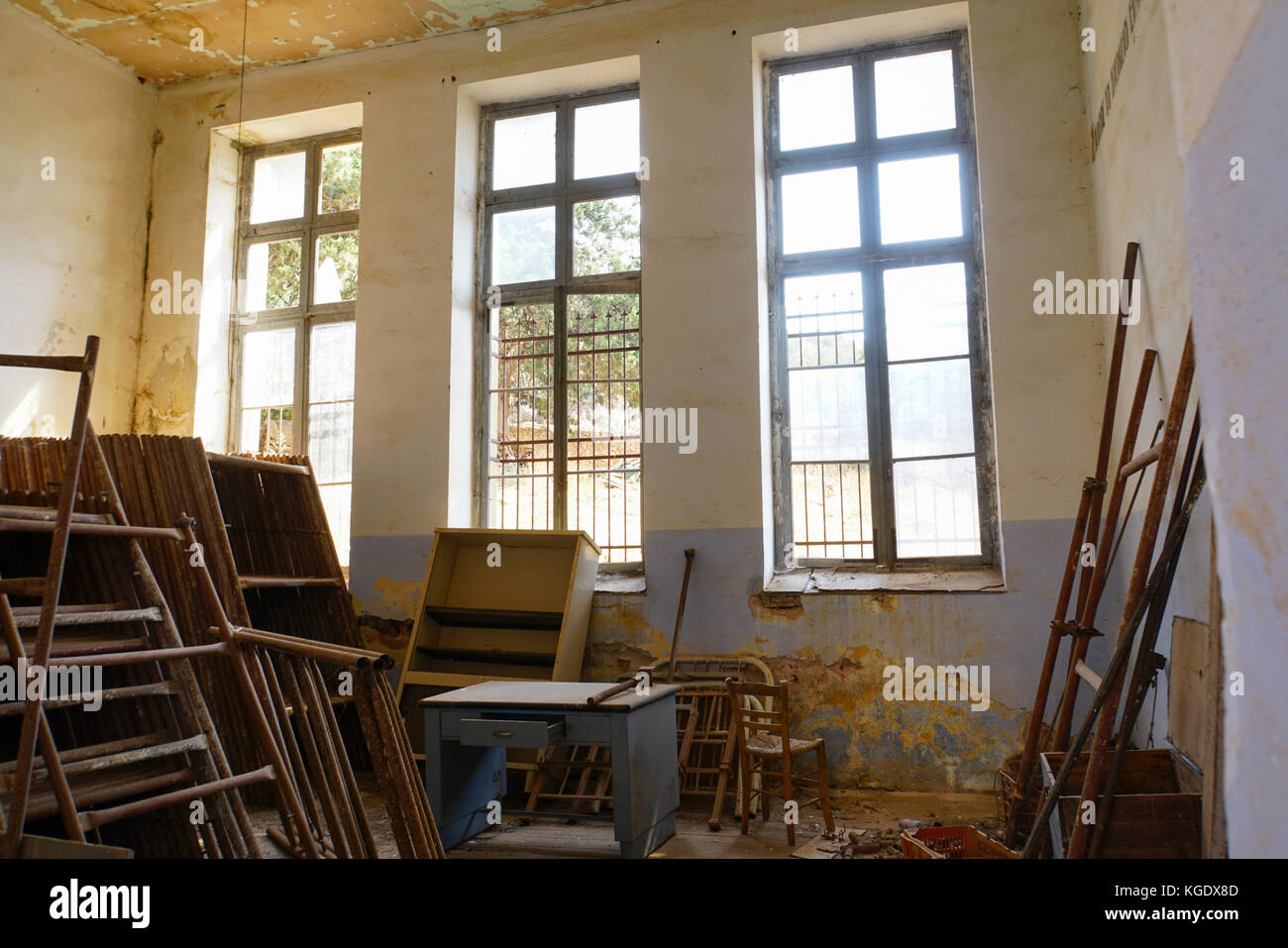 Deserted and abandoned Chapel or classroom at Agia Triada Monastery or ...