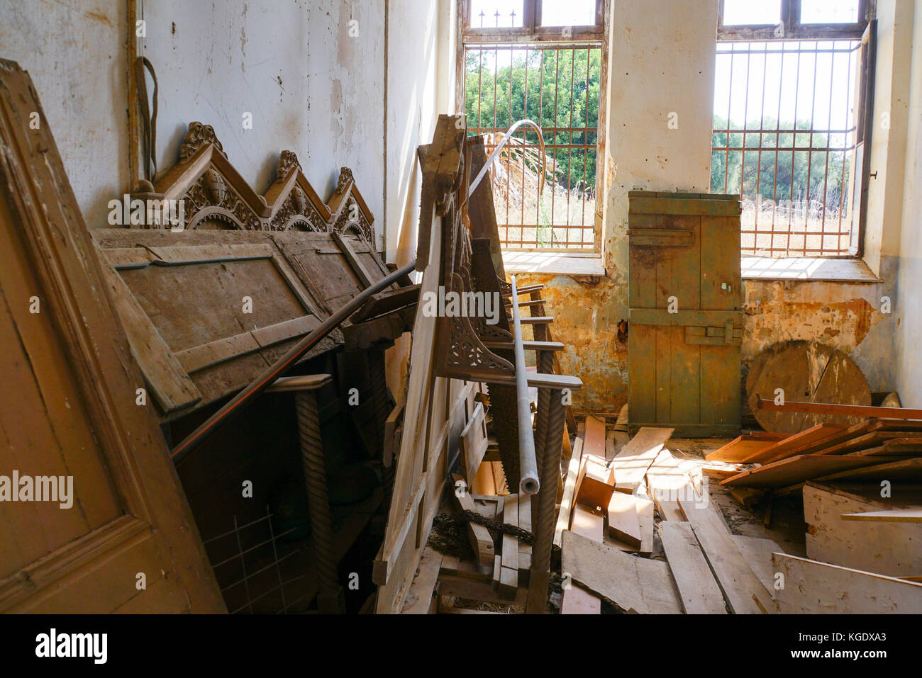 Deserted and abandoned Chapel or classroom at Agia Triada Monastery or ...