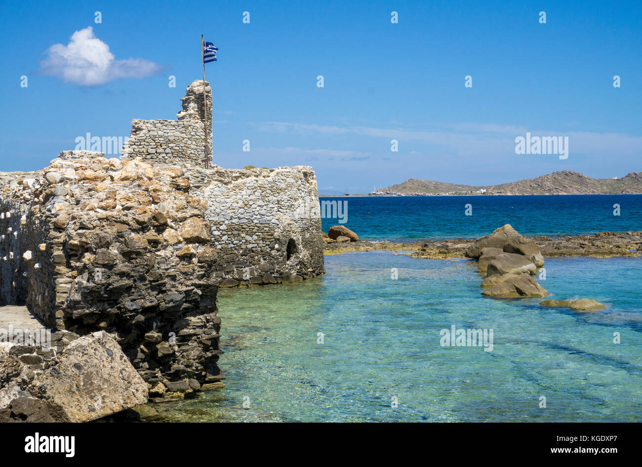 Old venetian fort at the harbour of Naoussa, Paros island, Cyclades ...