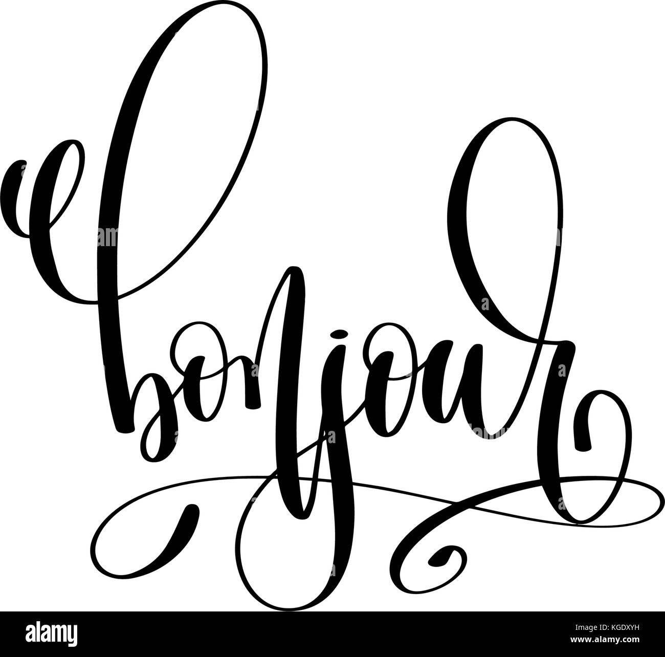 bonjour - hello in english hand lettering modern typography insc Stock ...