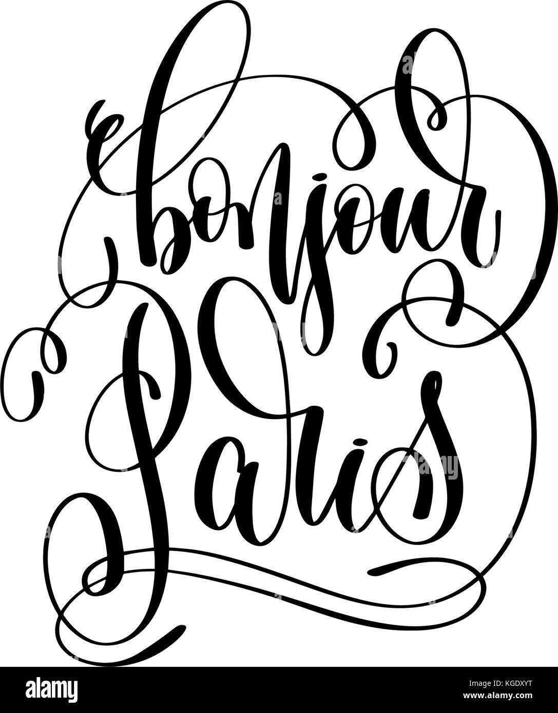 bonjour Paris hand lettering modern typography inscription Stock Vector ...