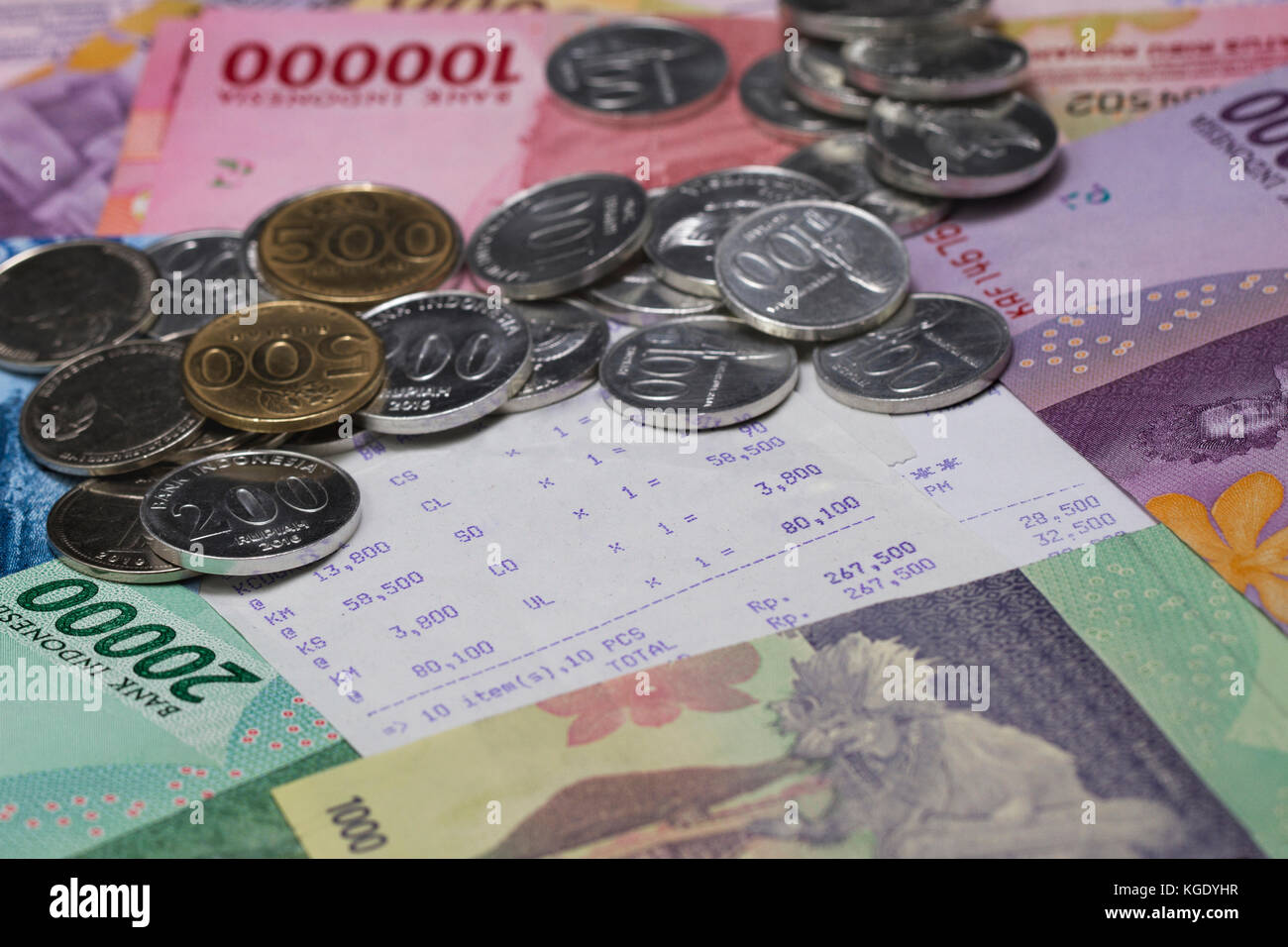 Spending Money and Payment Illustrated with coins, bank notes and ...