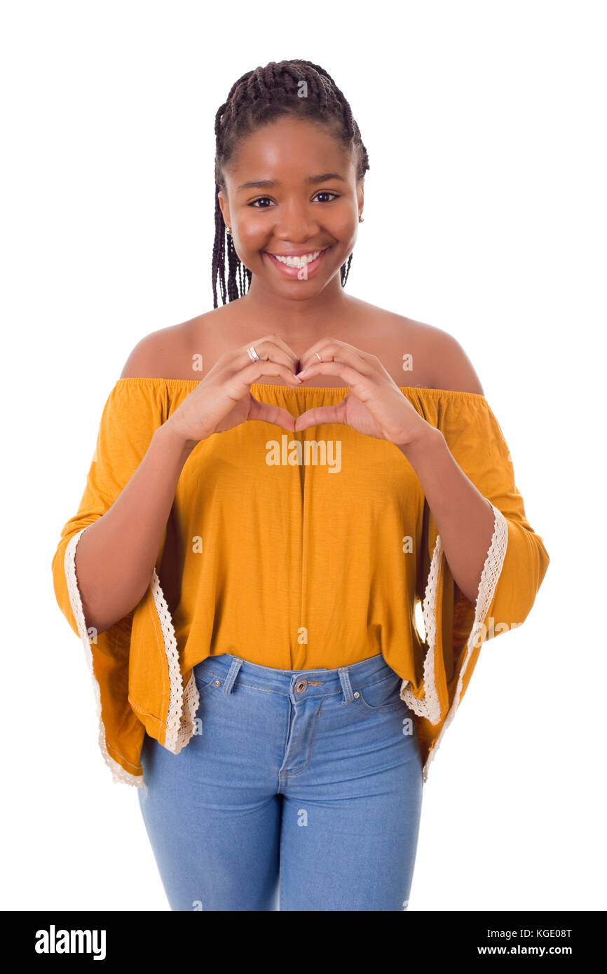 Happy african girl isolated on white background Stock Photo - Alamy