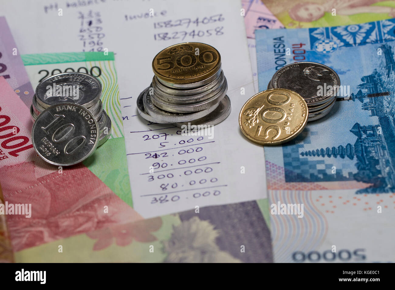 Spending Money and Payment Illustrated with coins, bank notes, and ...