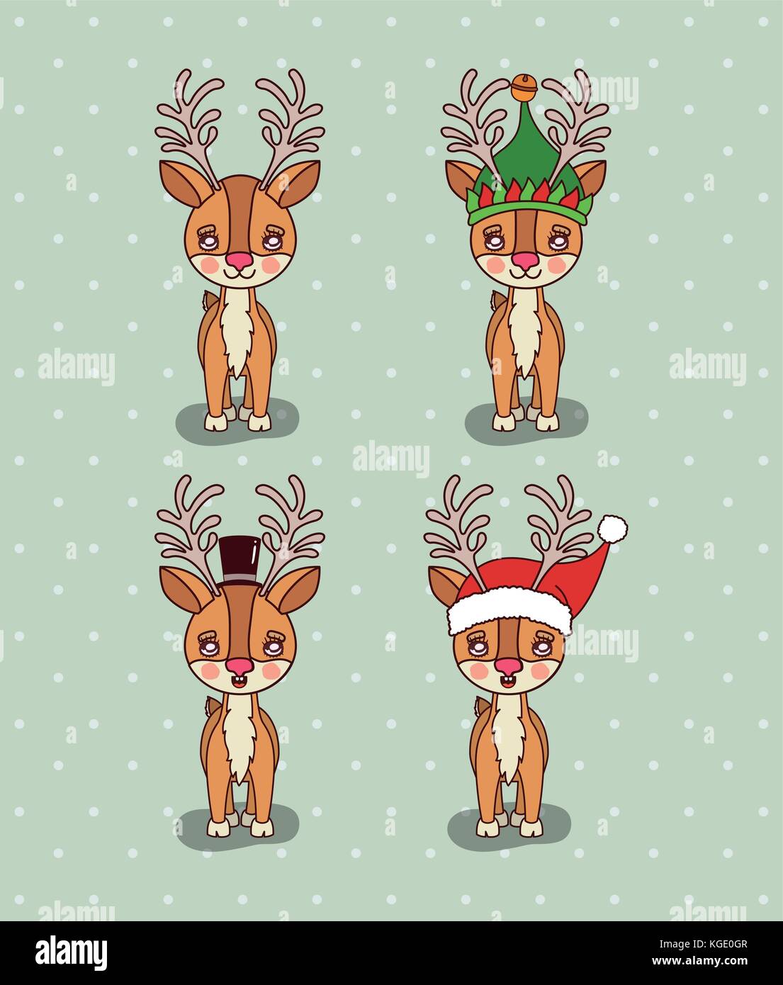 christmas card with set of reindeers with background of snow falling ...