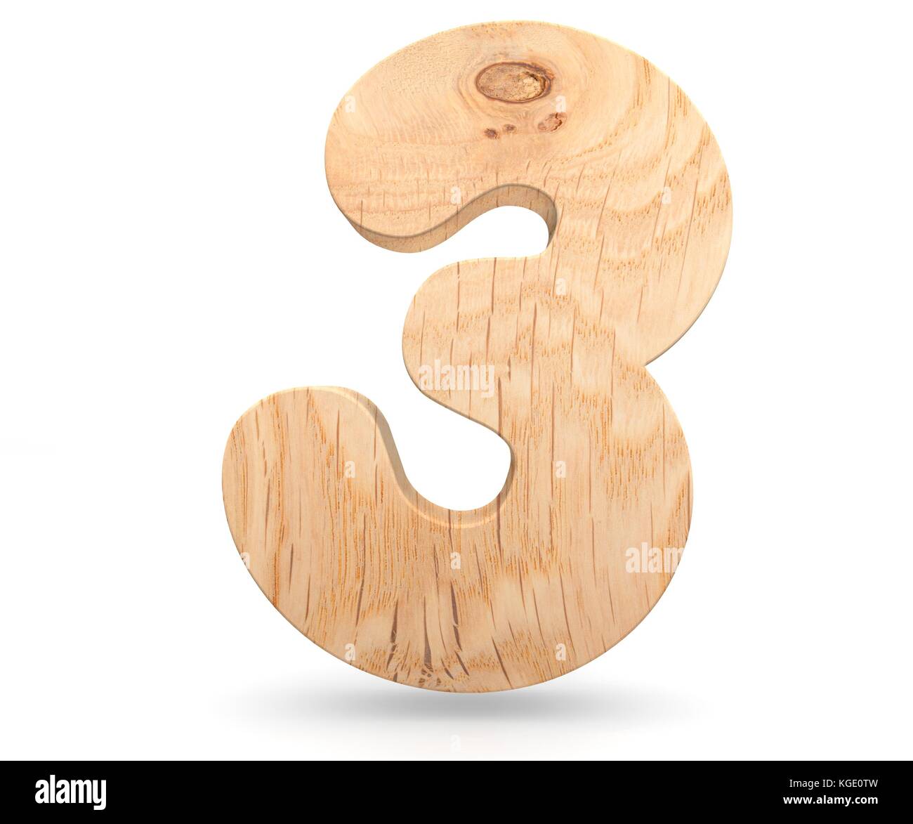 3D decorative wooden alphabet digit three symbol - 3. Isolated on white ...
