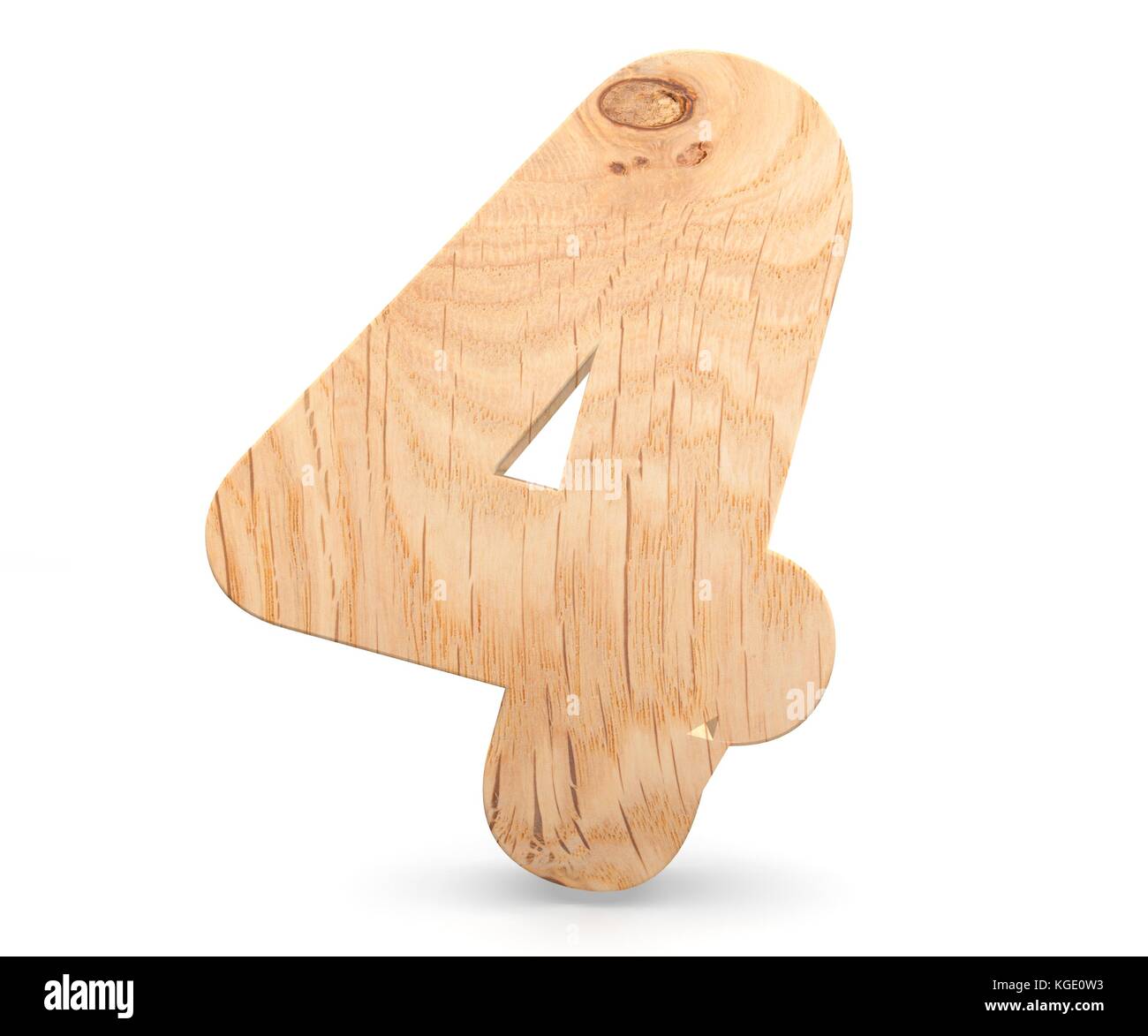 3d Decorative Wooden Alphabet Digit Four Symbol 4 Isolated On White