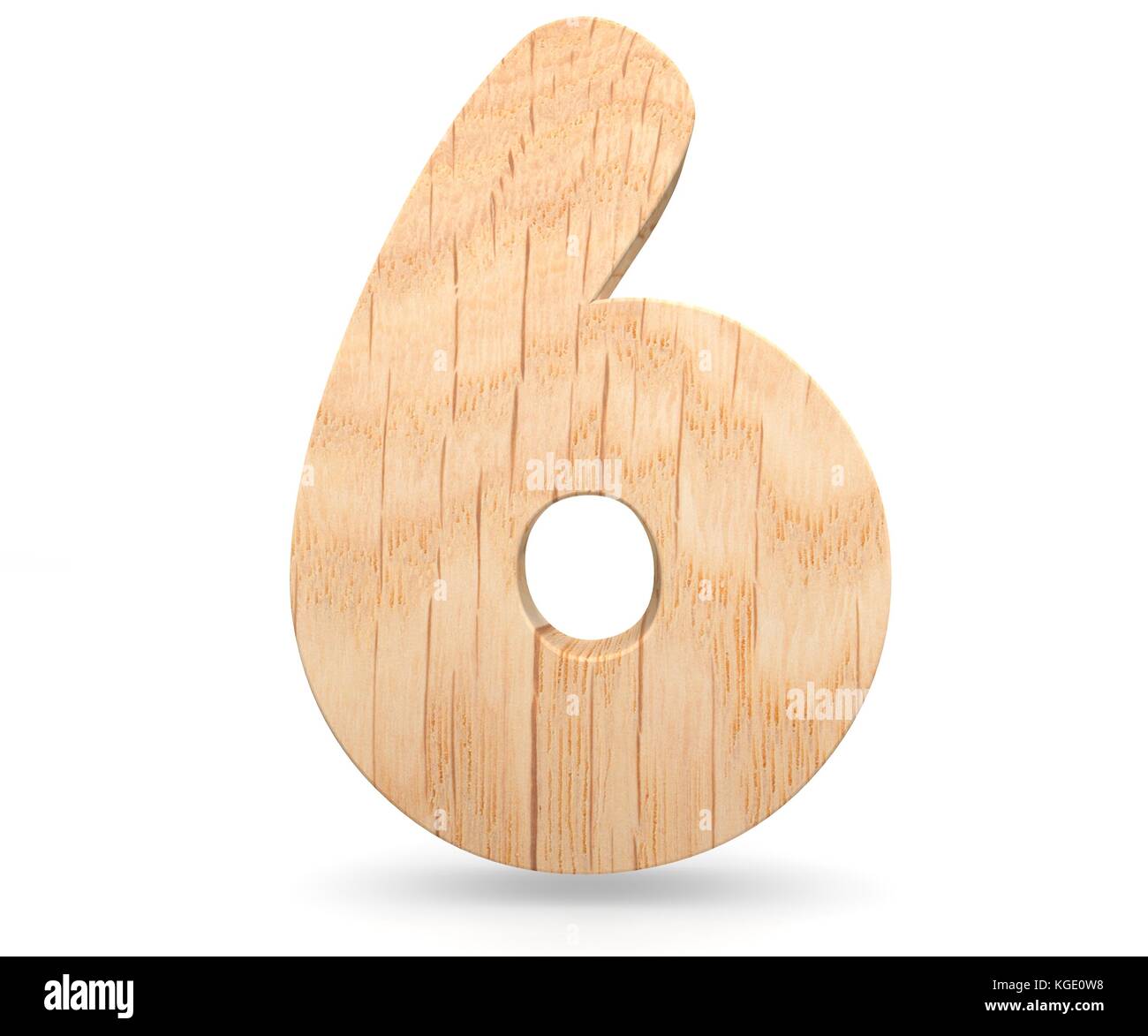 3D decorative wooden alphabet digit six symbol - 6. Isolated on white ...
