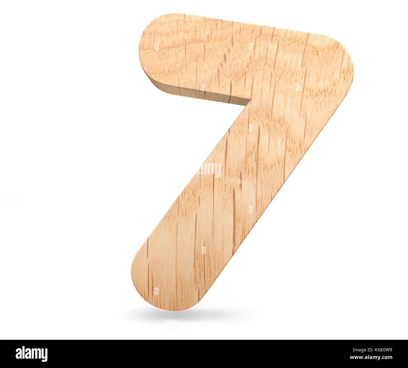 3D decorative wooden alphabet digit seven symbol - 7. Isolated on white ...