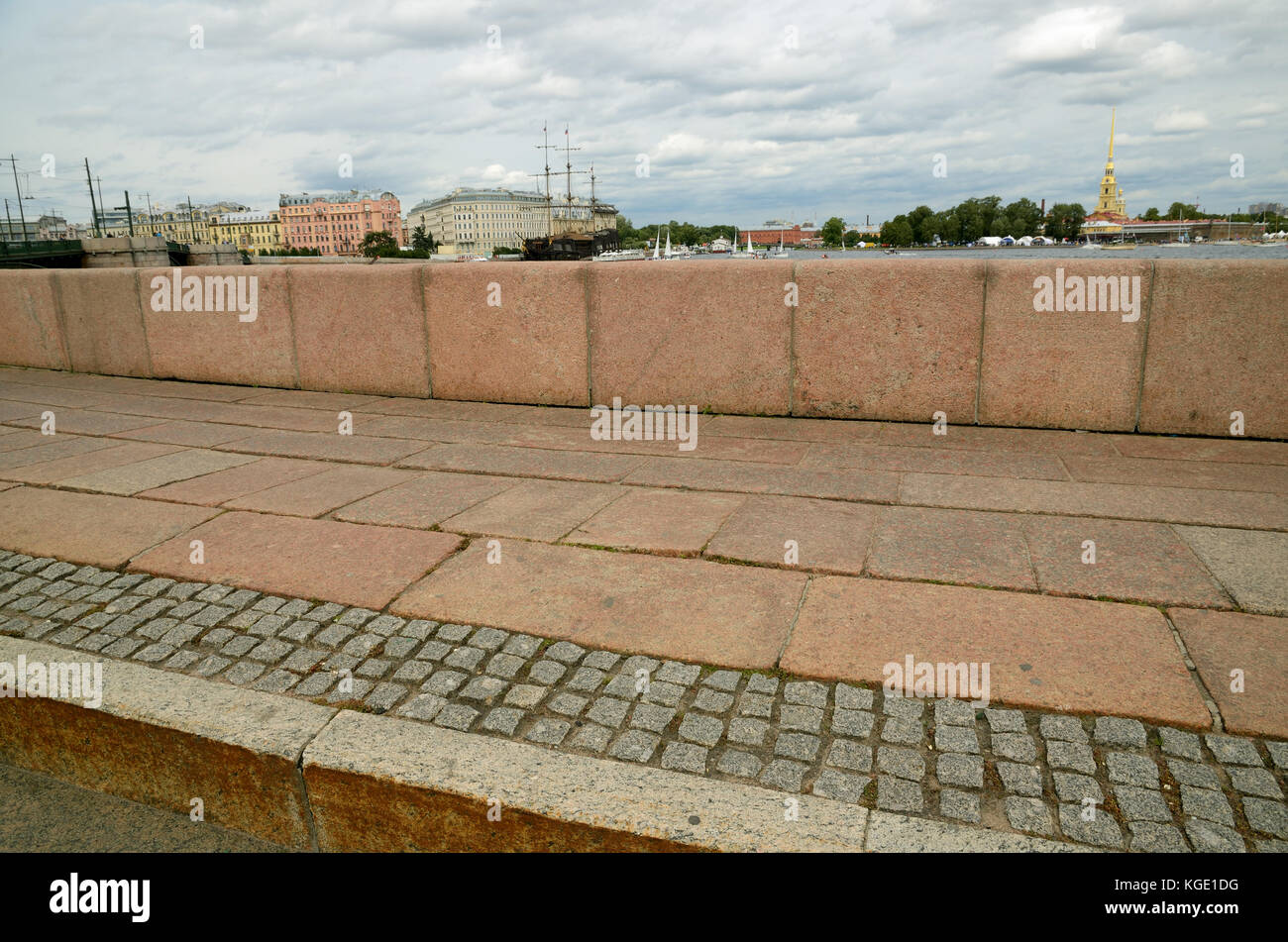 Saint-Petersburg.The embankment of the Neva river paved with granite ...