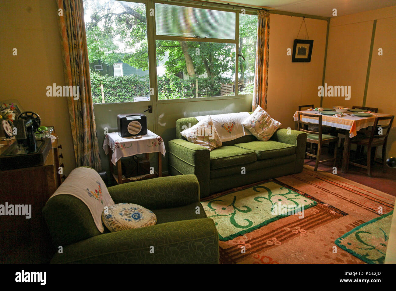 Inside a prefabricated house or prefab at the Avoncroft Museum of ...