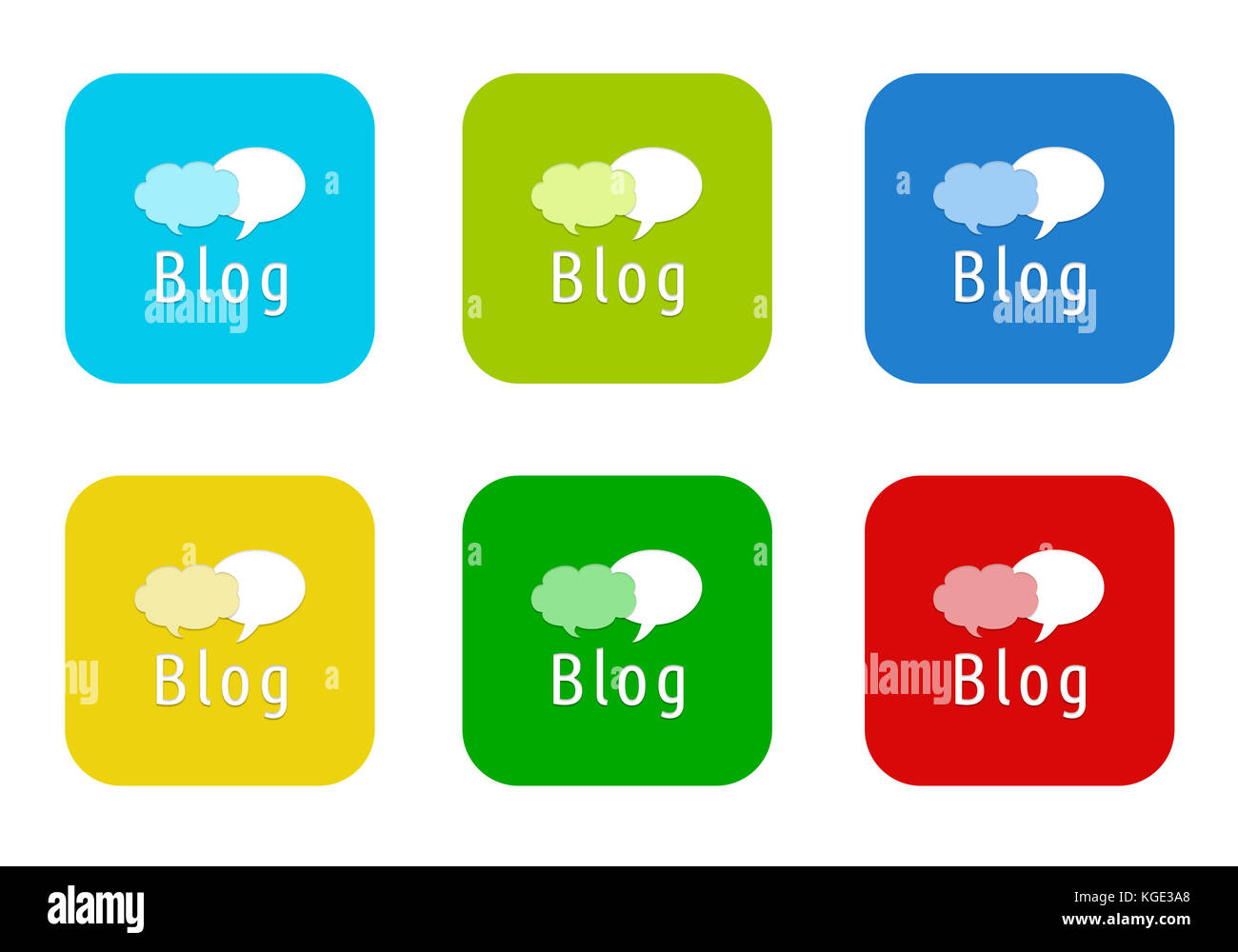 Set of rounded square colorful flat icons with blog symbol in blue ...