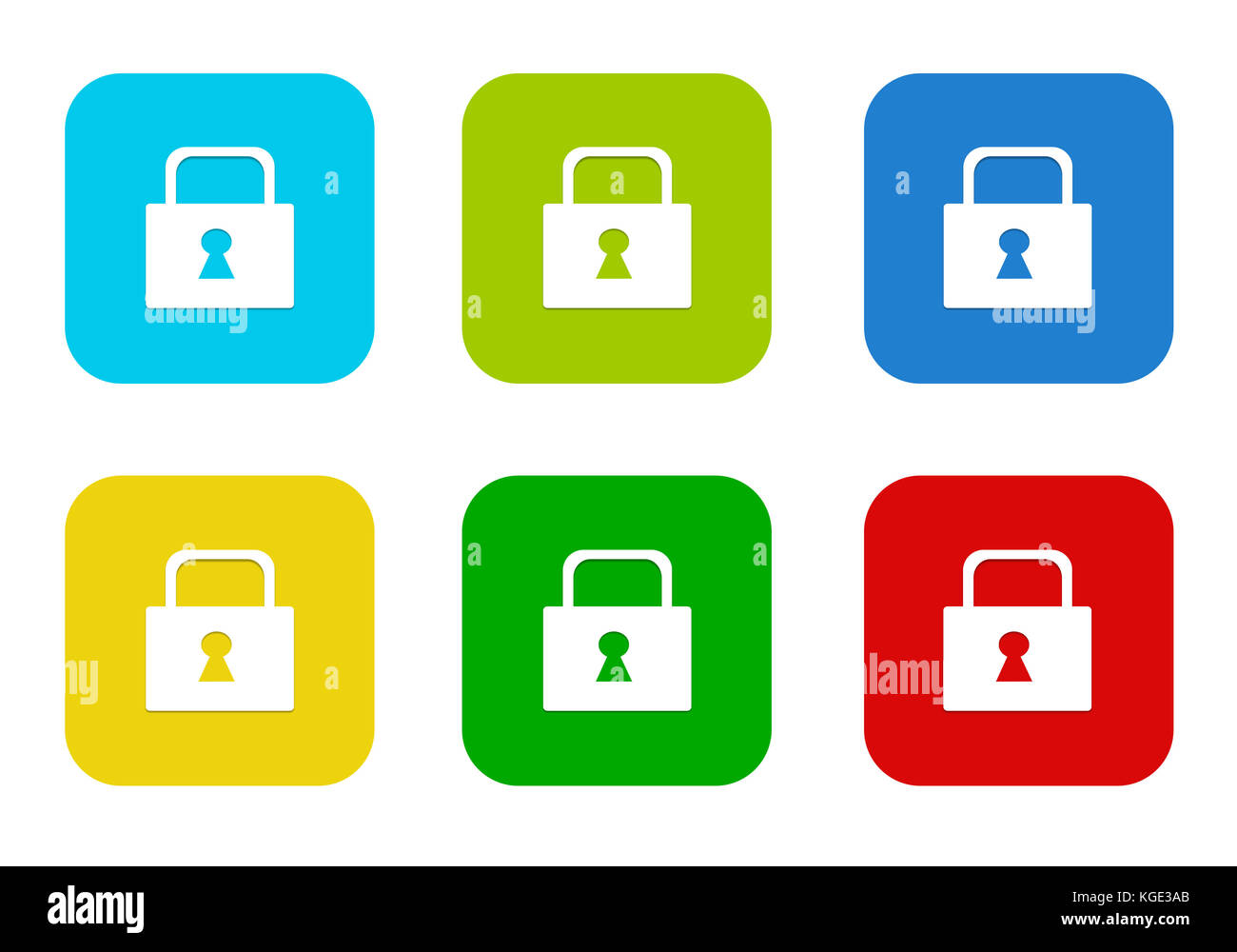 Set of rounded square colorful flat icons with lock symbol in blue ...