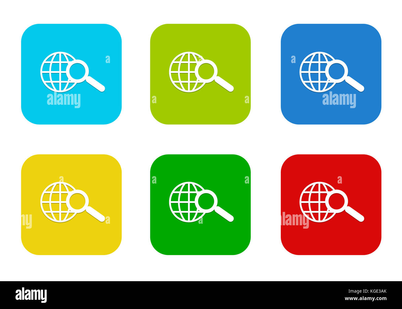 Set of rounded square colorful flat icons with search symbol in blue ...