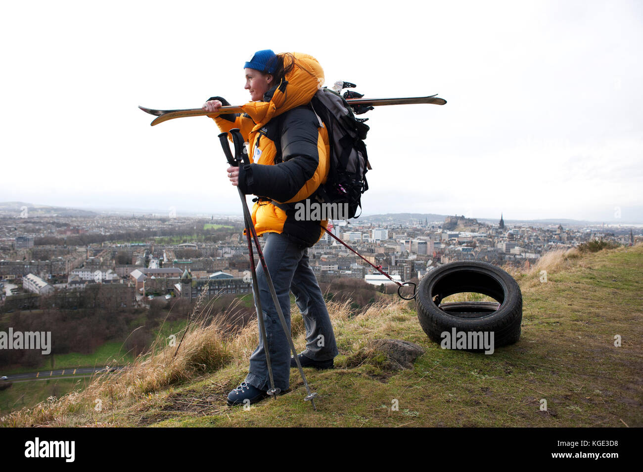 Fiona Lindsay training by dragging tyres on Arthur's Seat in Edinburgh ...