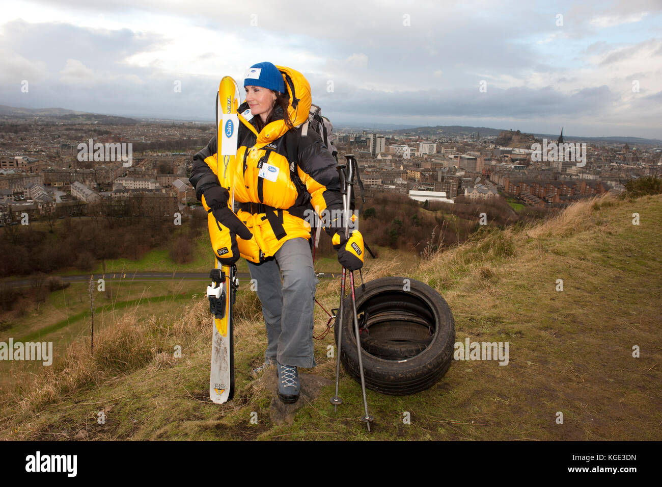 Fiona Lindsay training by dragging tyres on Arthur's Seat in Edinburgh ...