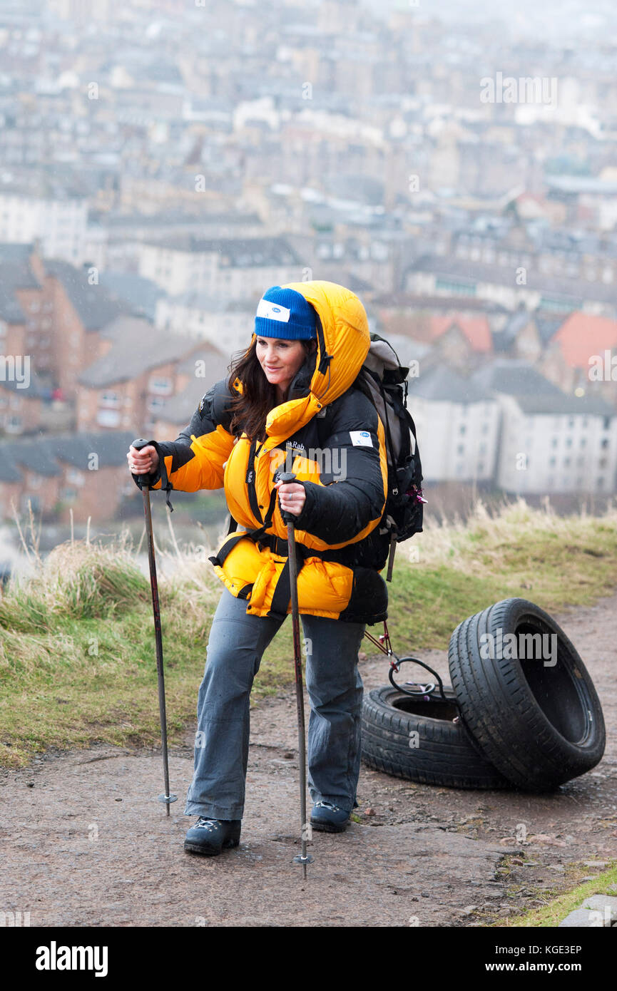 Fiona Lindsay training by dragging tyres on Arthur's Seat in Edinburgh ...
