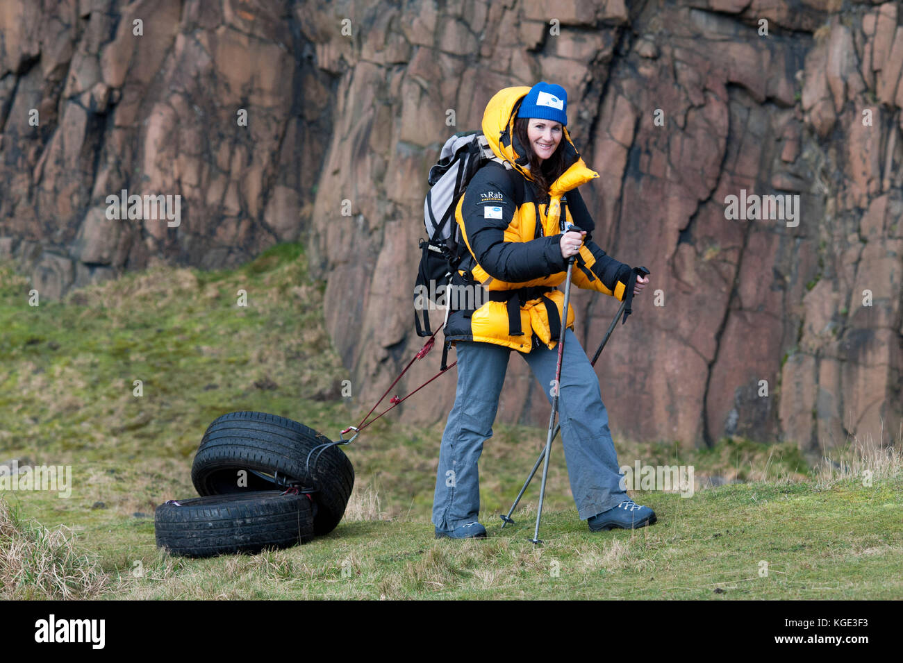 Fiona Lindsay training by dragging tyres on Arthur's Seat in Edinburgh ...