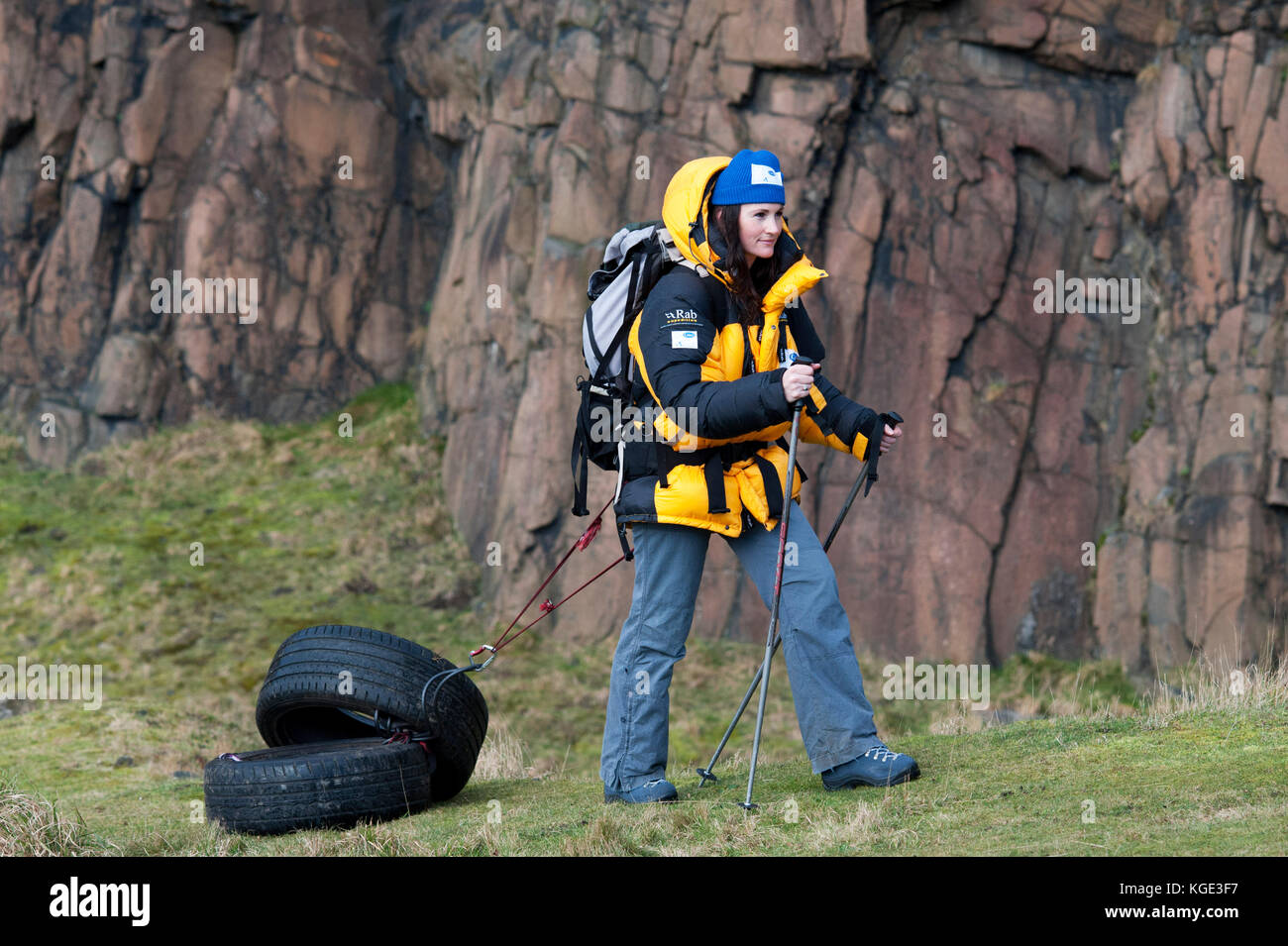 Fiona Lindsay training by dragging tyres on Arthur's Seat in Edinburgh ...