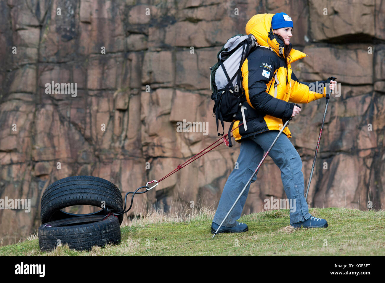 Fiona Lindsay training by dragging tyres on Arthur's Seat in Edinburgh ...