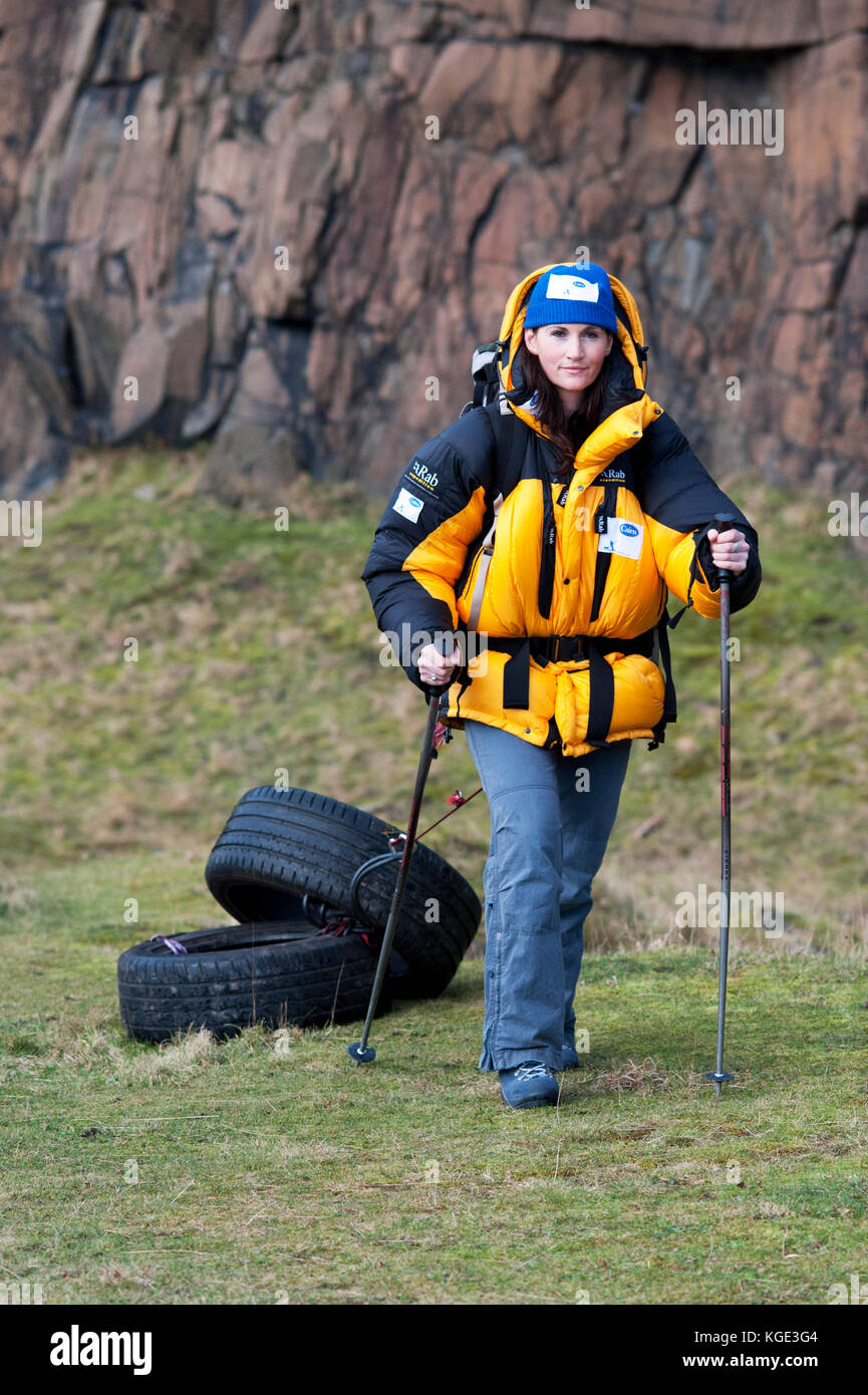 Fiona Lindsay training by dragging tyres on Arthur's Seat in Edinburgh ...