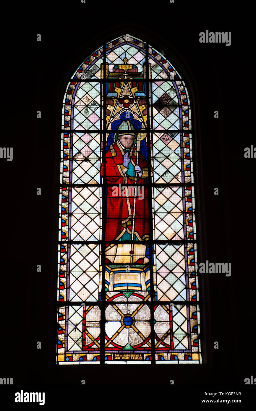 Stained glass window in interior of Saint-Remy church in Braine-le ...