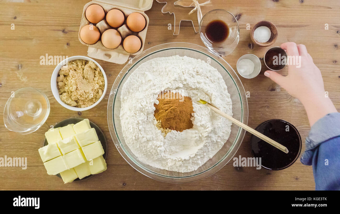 Step by step. Mixing dough for double batch of gingerbread cookies ...