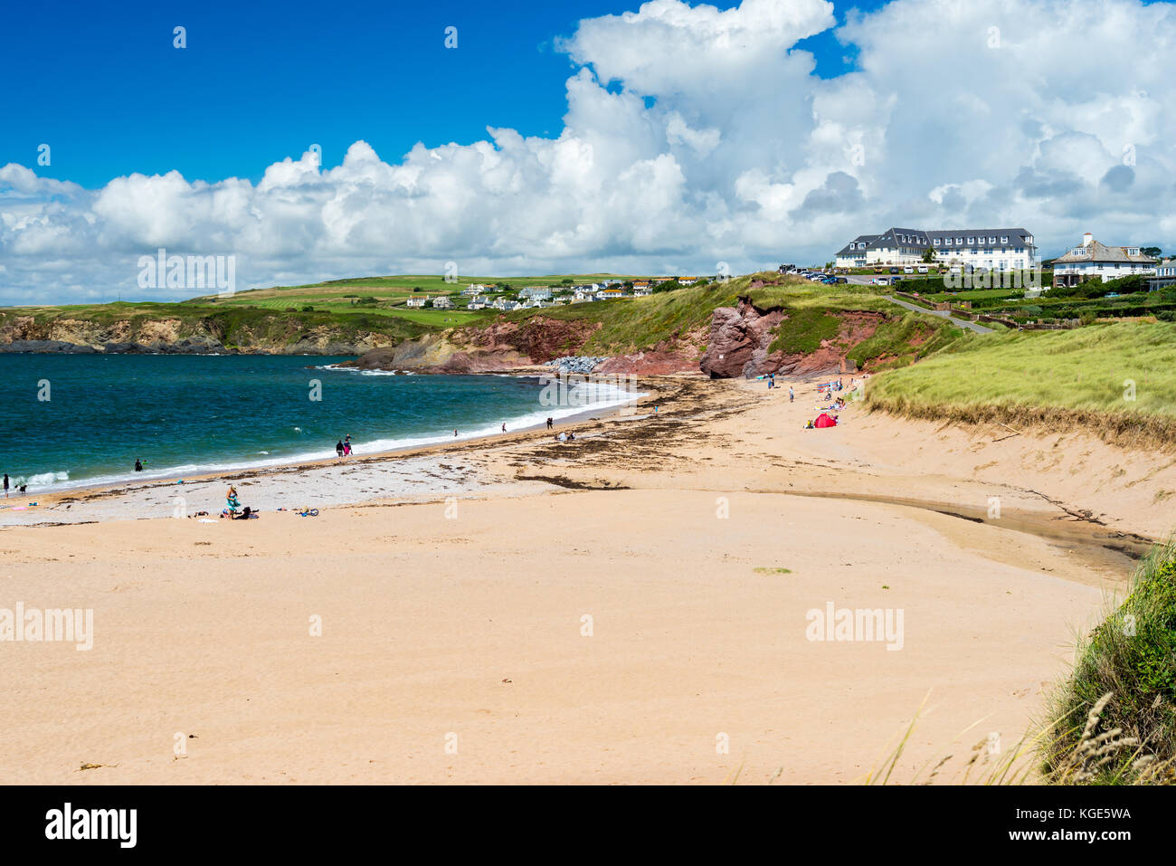Overlooking the golden sandy beach at South Milton Sands Devon England ...