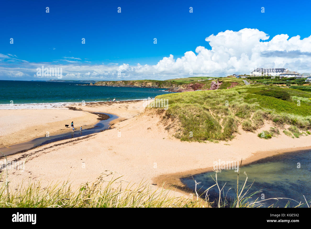 Overlooking the golden sandy beach at South Milton Sands Devon England ...