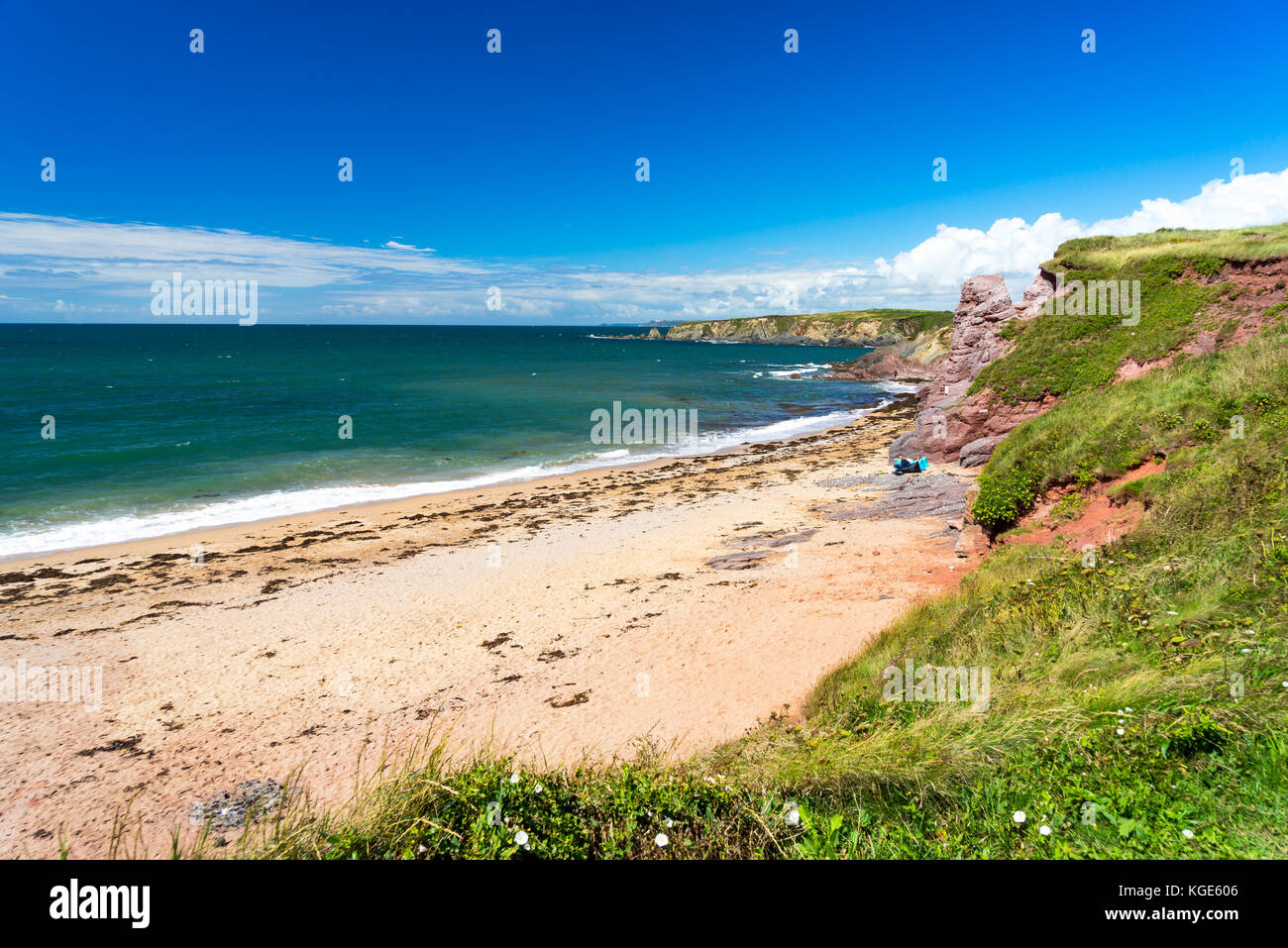 Overlooking the golden sandy beach at South Milton Sands Devon England ...