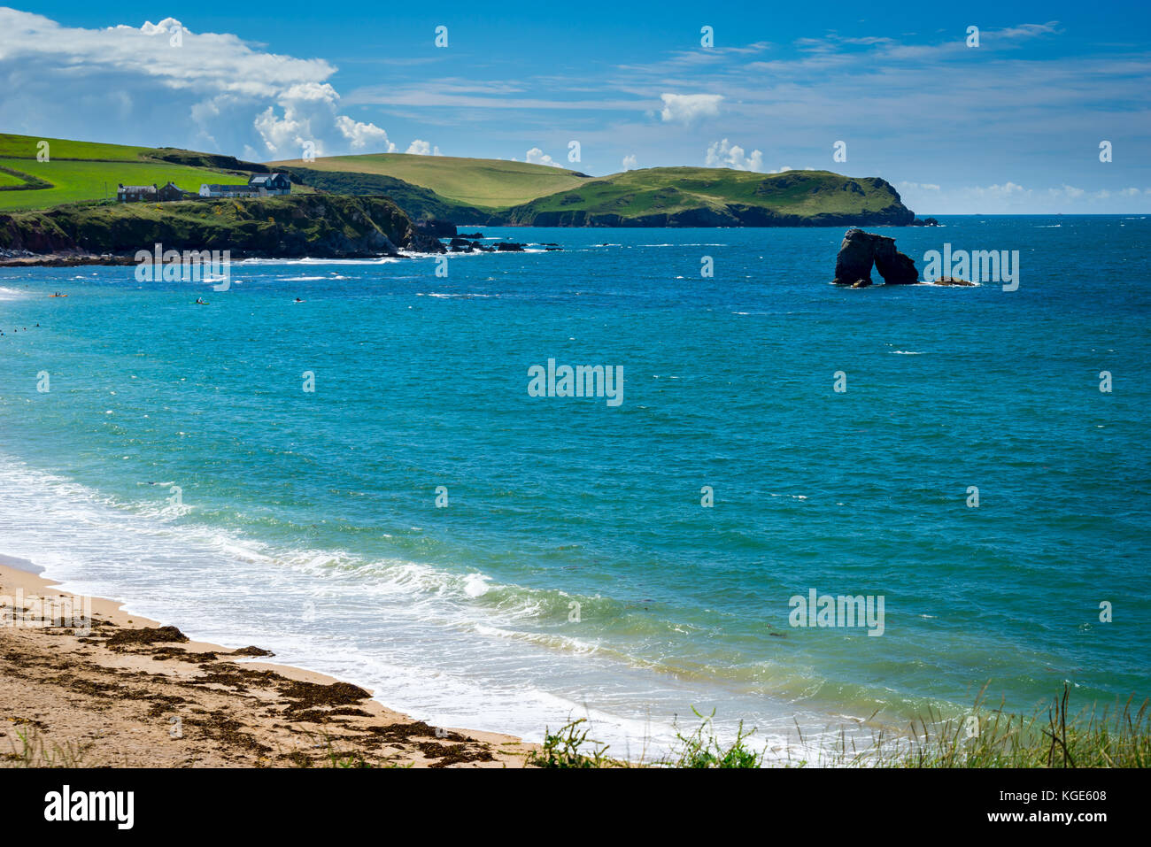 Overlooking the golden sandy beach at South Milton Sands Devon England ...