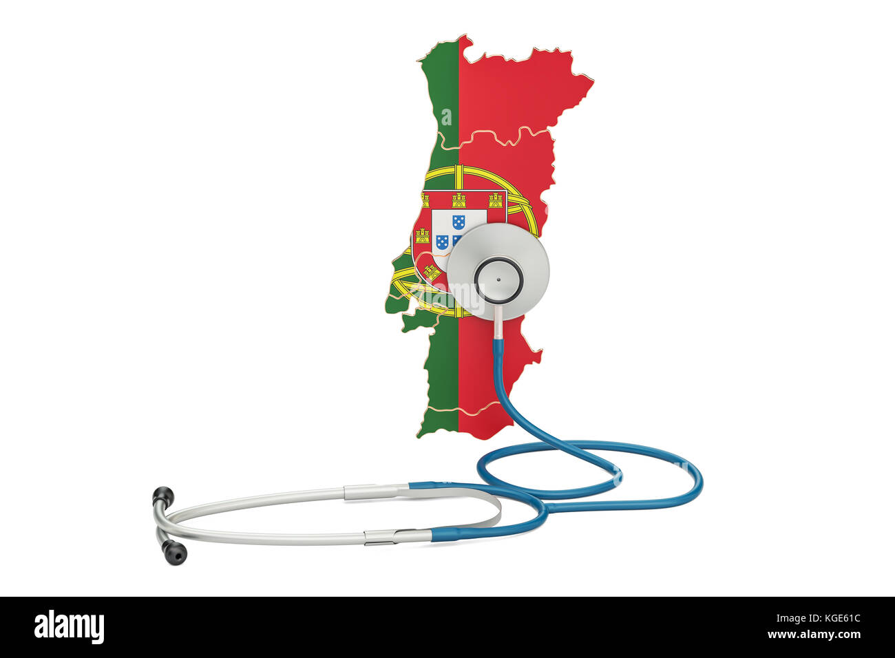 Portuguese map with stethoscope, national health care concept, 3D ...