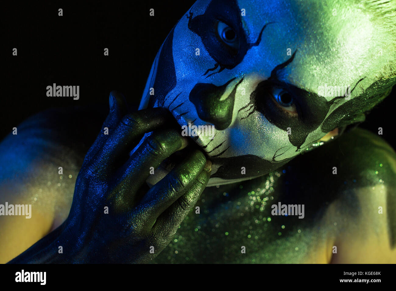 Beautiful creepy girl with skeleton makeup Stock Photo - Alamy