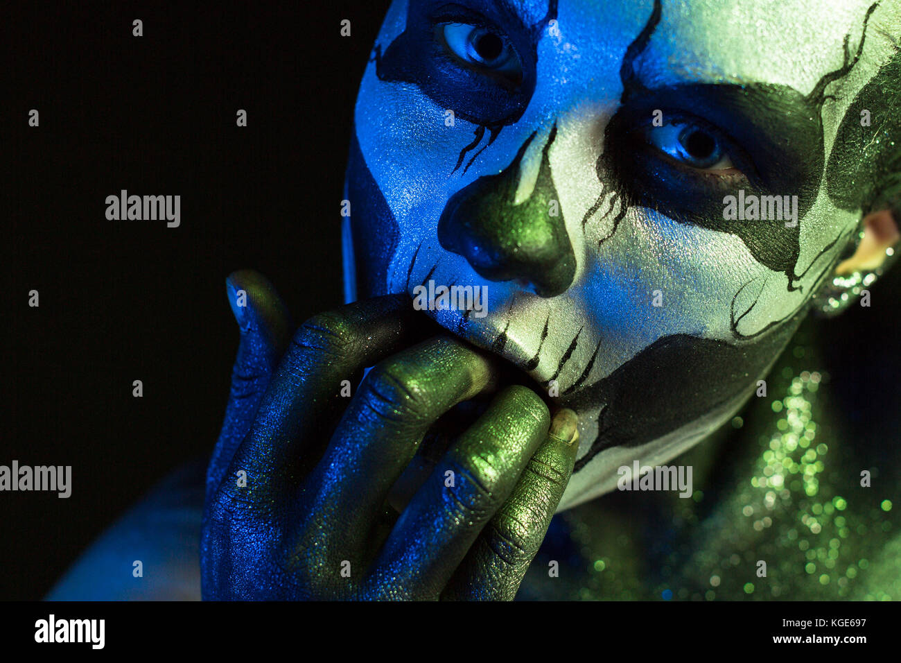 Beautiful creepy girl with skeleton makeup Stock Photo - Alamy