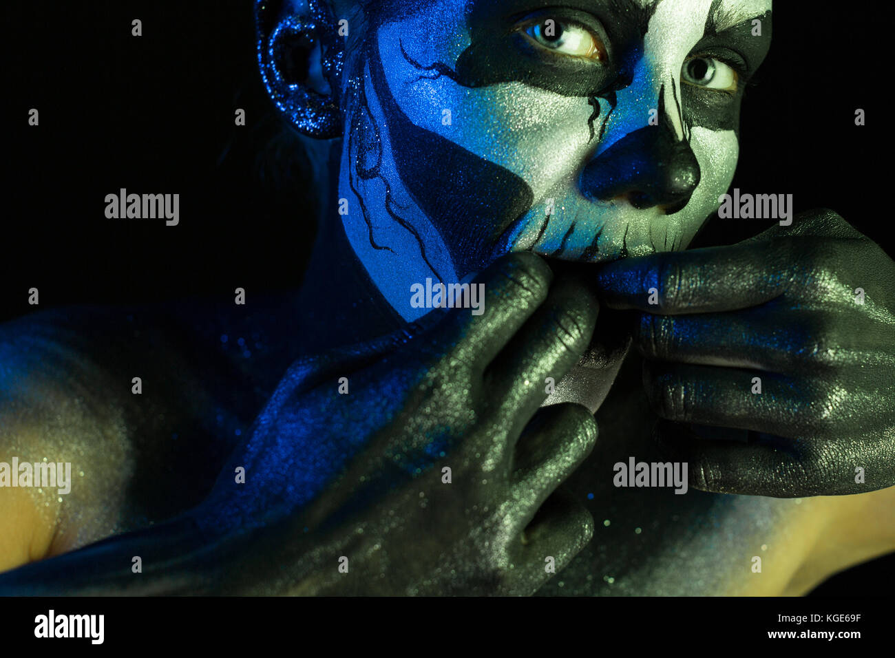 Beautiful creepy girl with skeleton makeup Stock Photo - Alamy