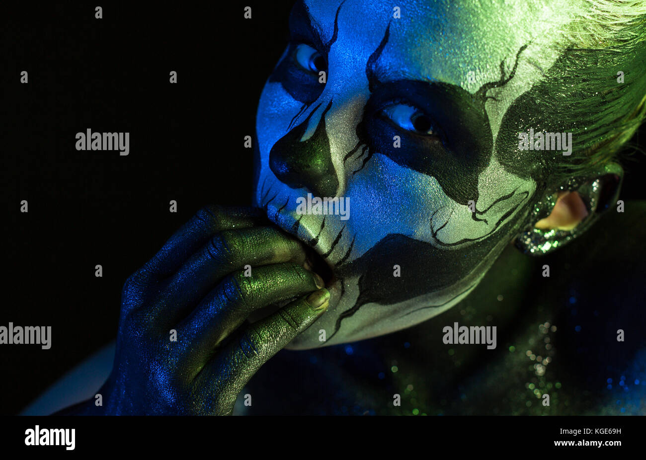 Beautiful creepy girl with skeleton makeup Stock Photo - Alamy