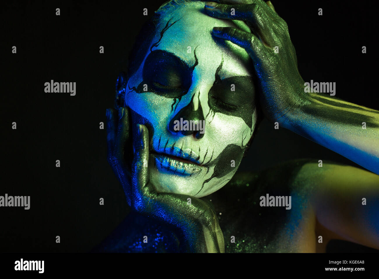 Beautiful creepy girl with skeleton makeup Stock Photo - Alamy