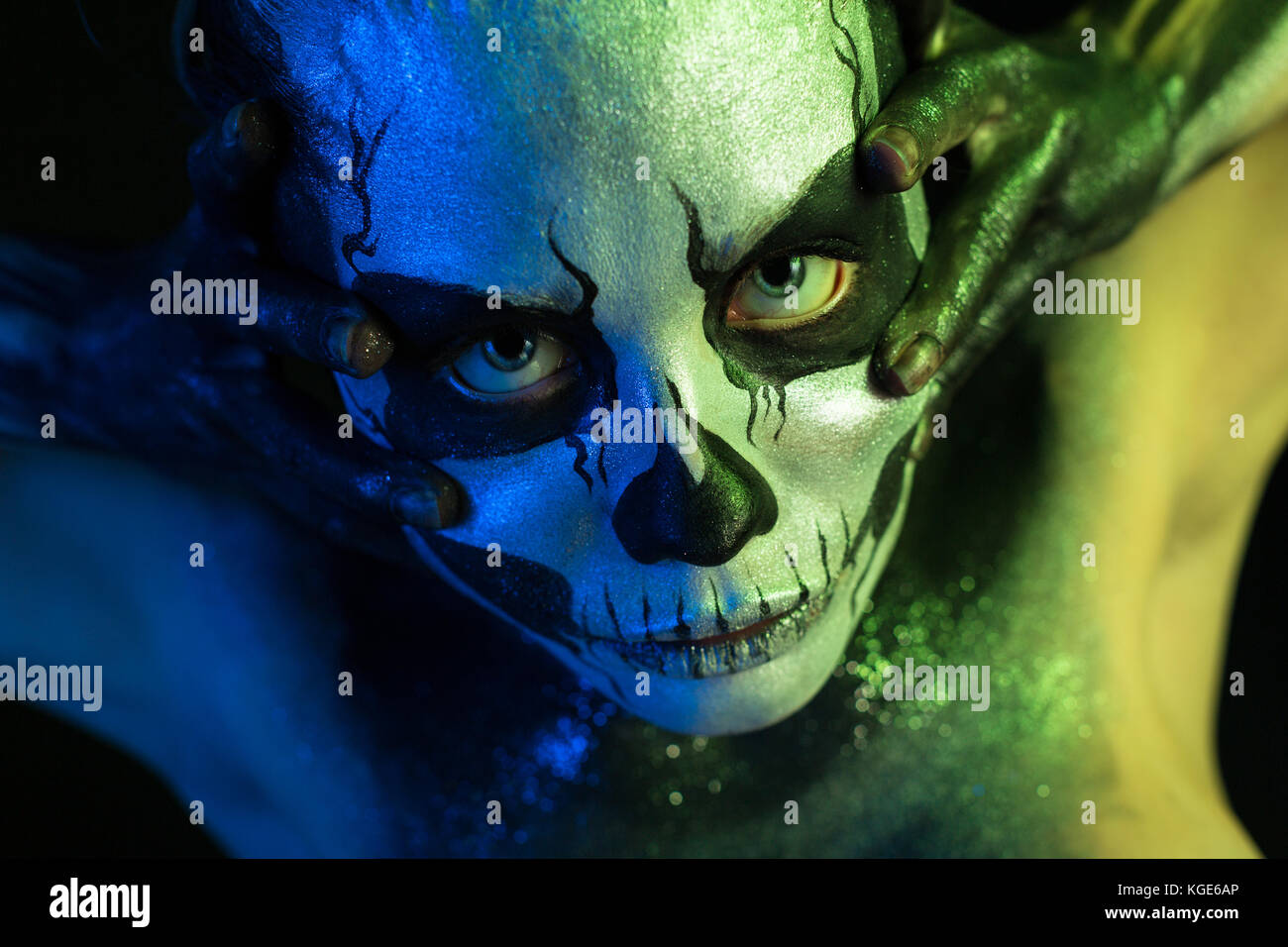 Beautiful creepy girl with skeleton makeup Stock Photo - Alamy