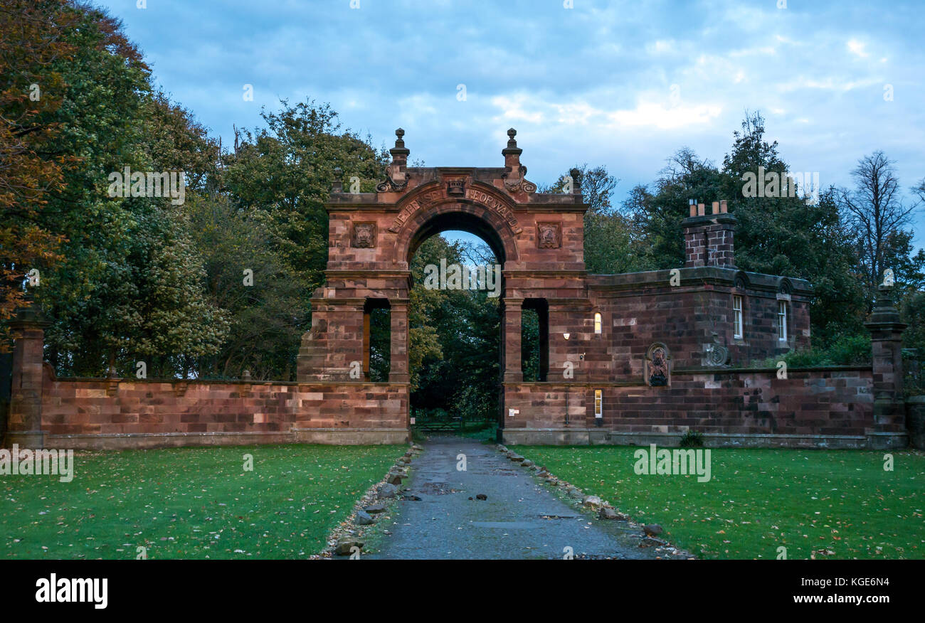 Ornate Grade A listed West Lodge gate entrance, Wemyss Estate, Gosford ...