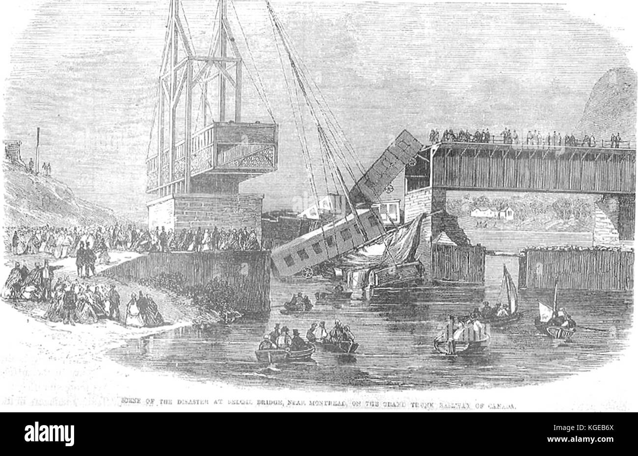 Artist's view of the recovery effort for the 1864 Beloeil train ...
