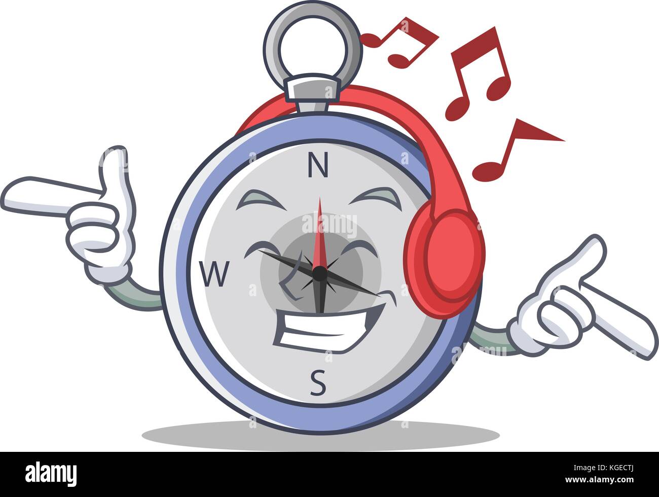 Listening music compass character cartoon style Stock Vector Image ...