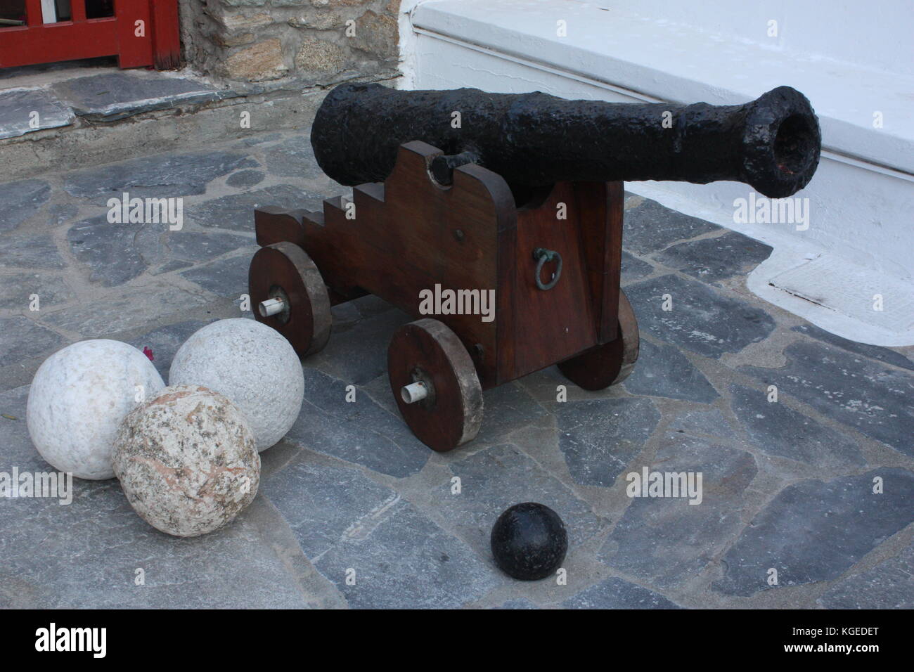 Small cannon at the Maritime Museum on Mykonos, Cyclades, Greece Stock ...
