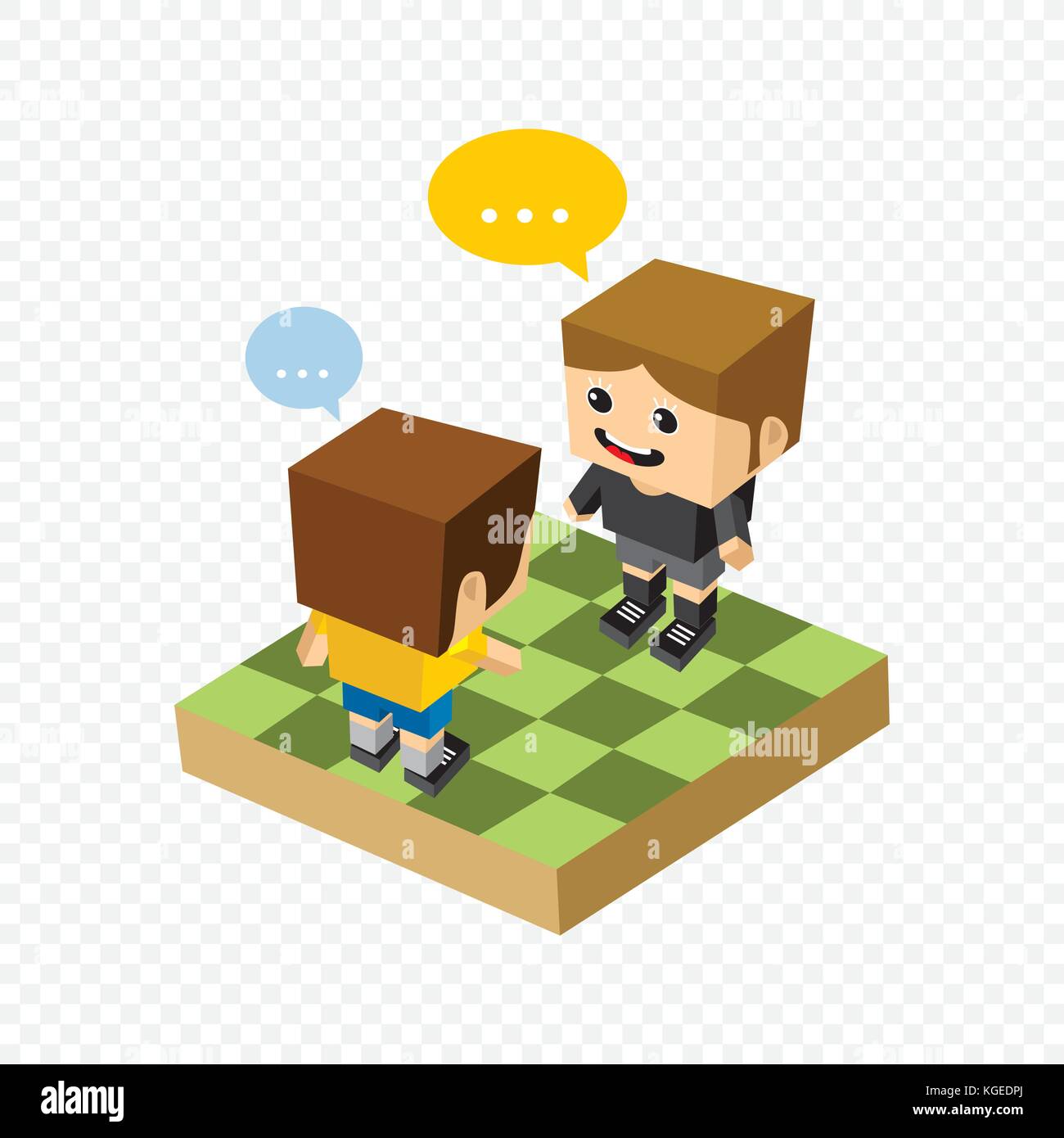 block isometric cartoon character vector art graphic Stock Vector Image ...