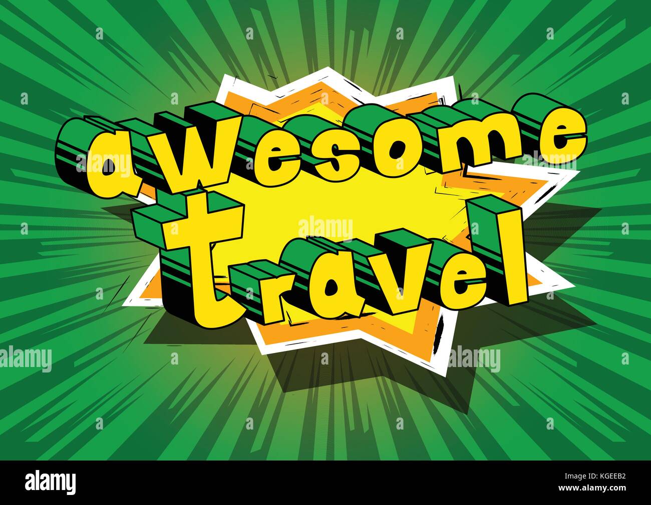 Awesome Travel - Comic book style word on abstract background Stock ...