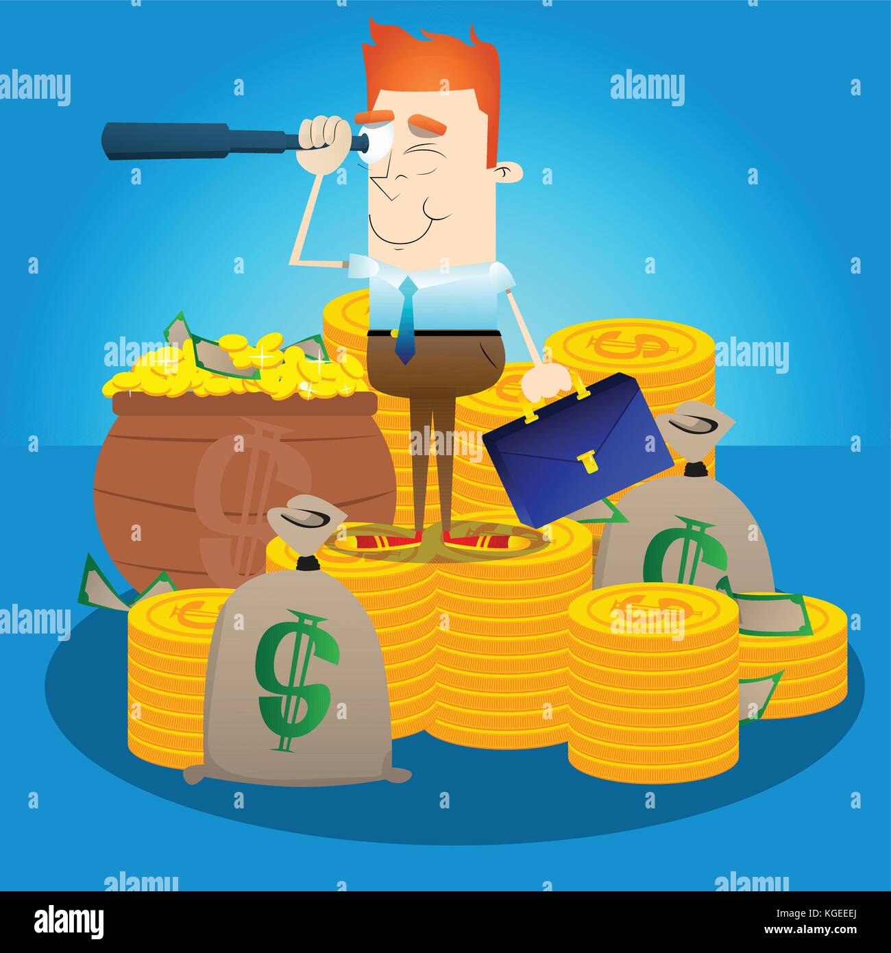 Businessman with money looking for investment opportunity. Vector ...