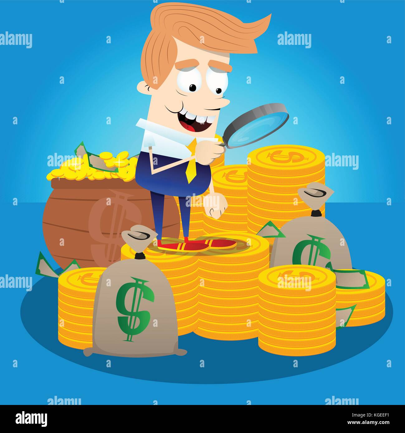 Businessman with money looking for investment opportunity. Vector ...