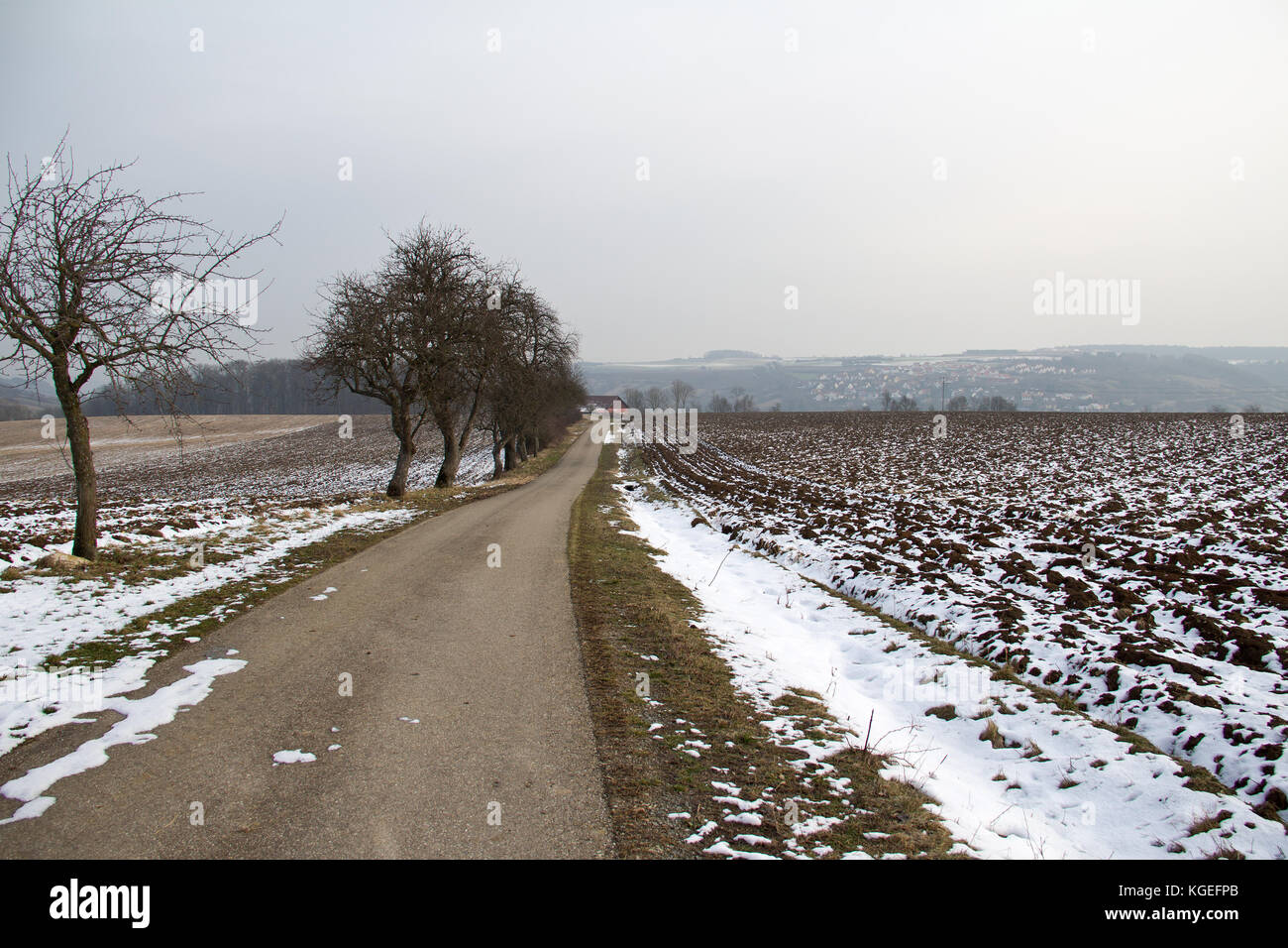 Winter landscape. Fields covered with the first snow Stock Photo - Alamy